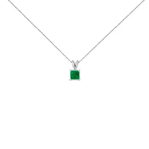 HAUS OF BRILLIANCE 14k Gold Gemstone Solitaire Pendant Necklace - Green Emerald | White